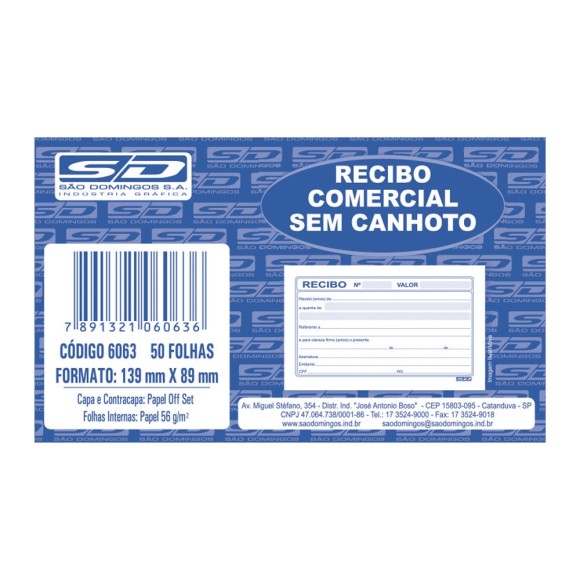 BLOCO RECIBO COMERCIAL S/CANHOTO C/50 FOLHAS SAO DOMINGOS